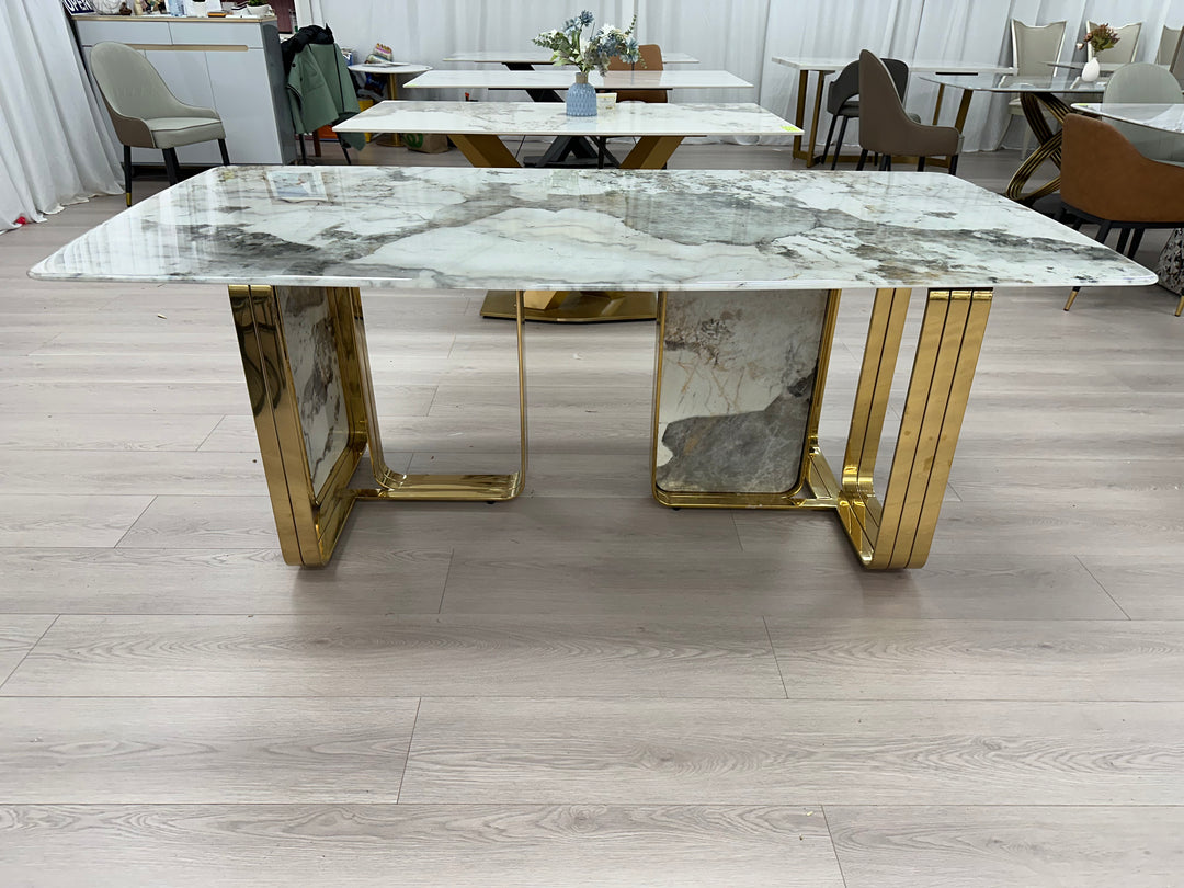 Real Marble Dining Table with Gold Stone Leg PRE ORDER – AL LIVING